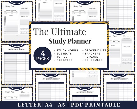 Study Planner Printable Blue & Yellow Assignment Tracker - Etsy