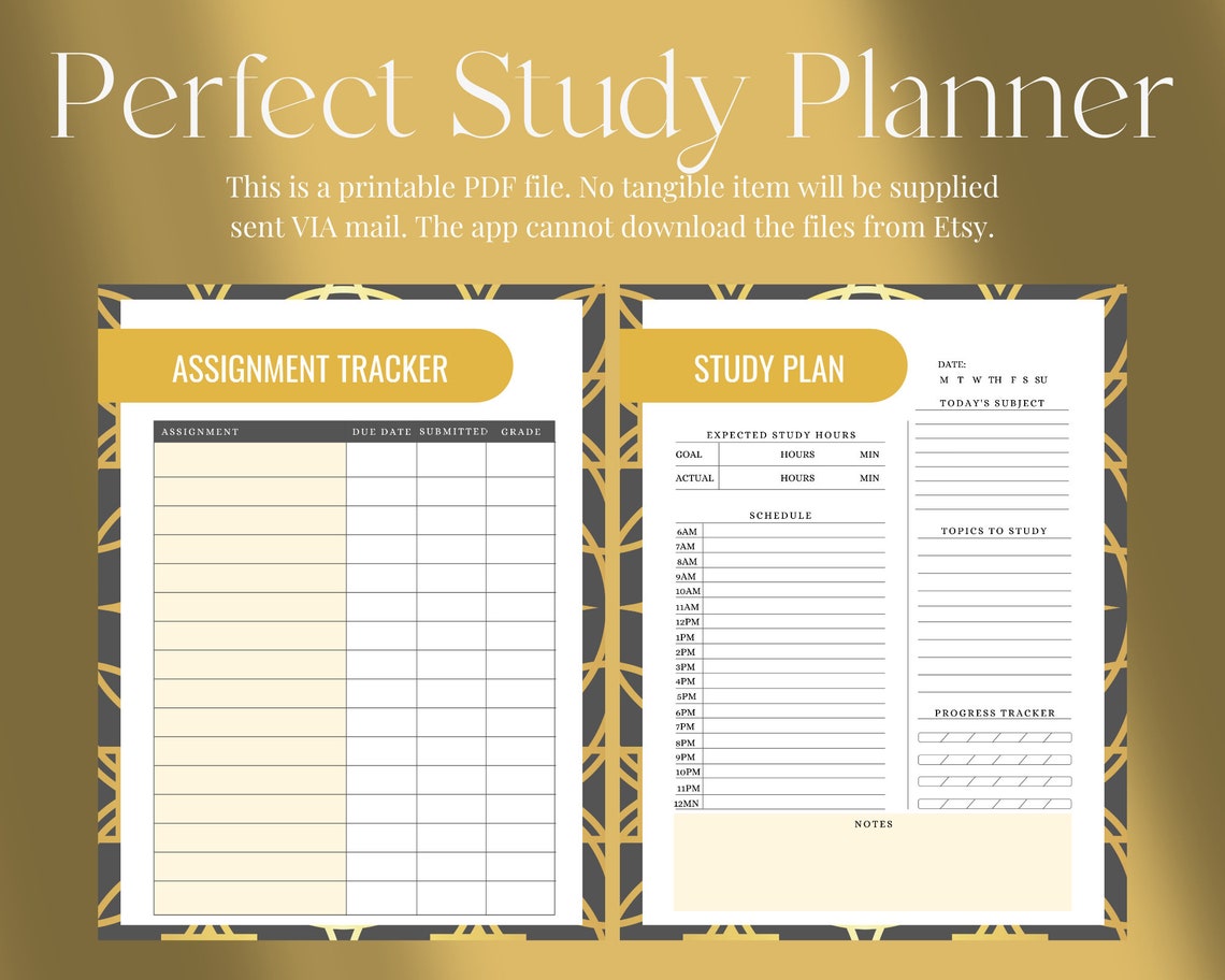 Study Planner Printable Gold Assignment Tracker Digital - Etsy