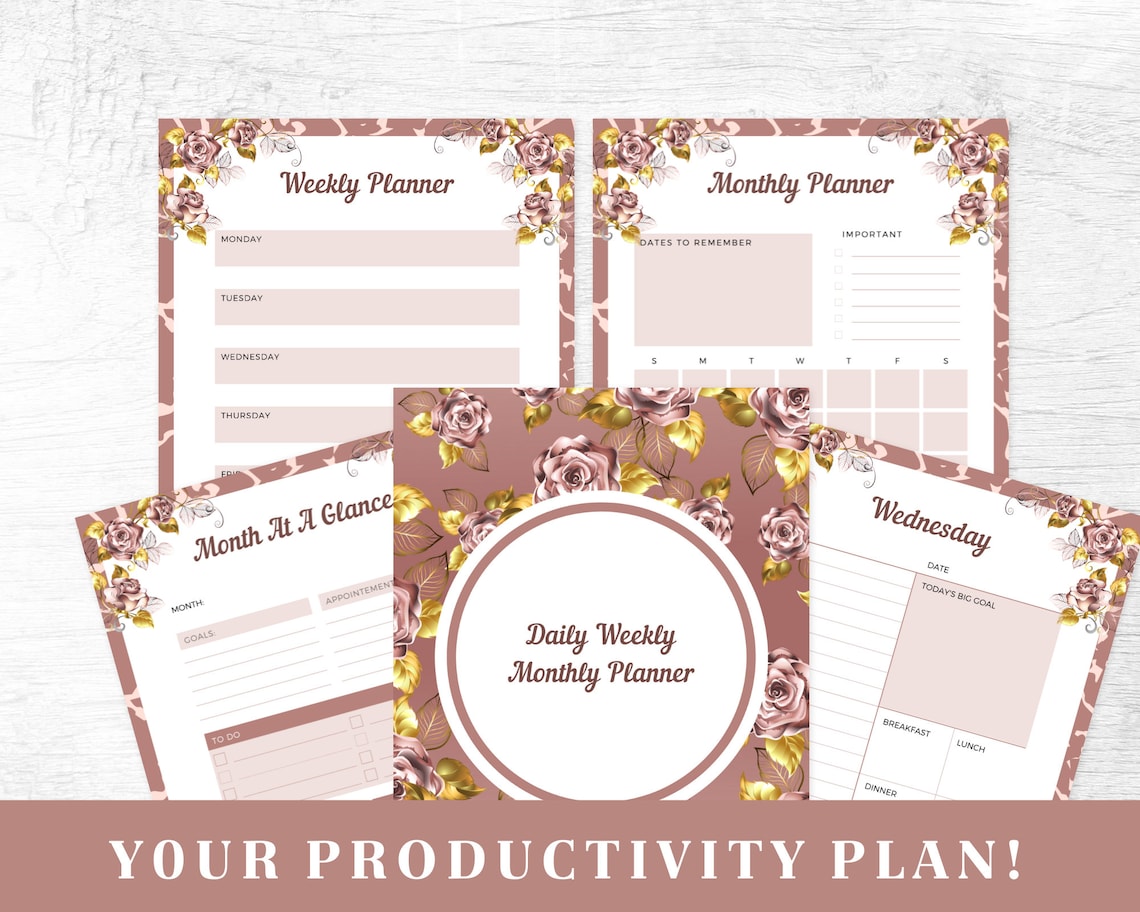Productivity Planner Printable Daily Weekly Monthly Tracker Digital ...