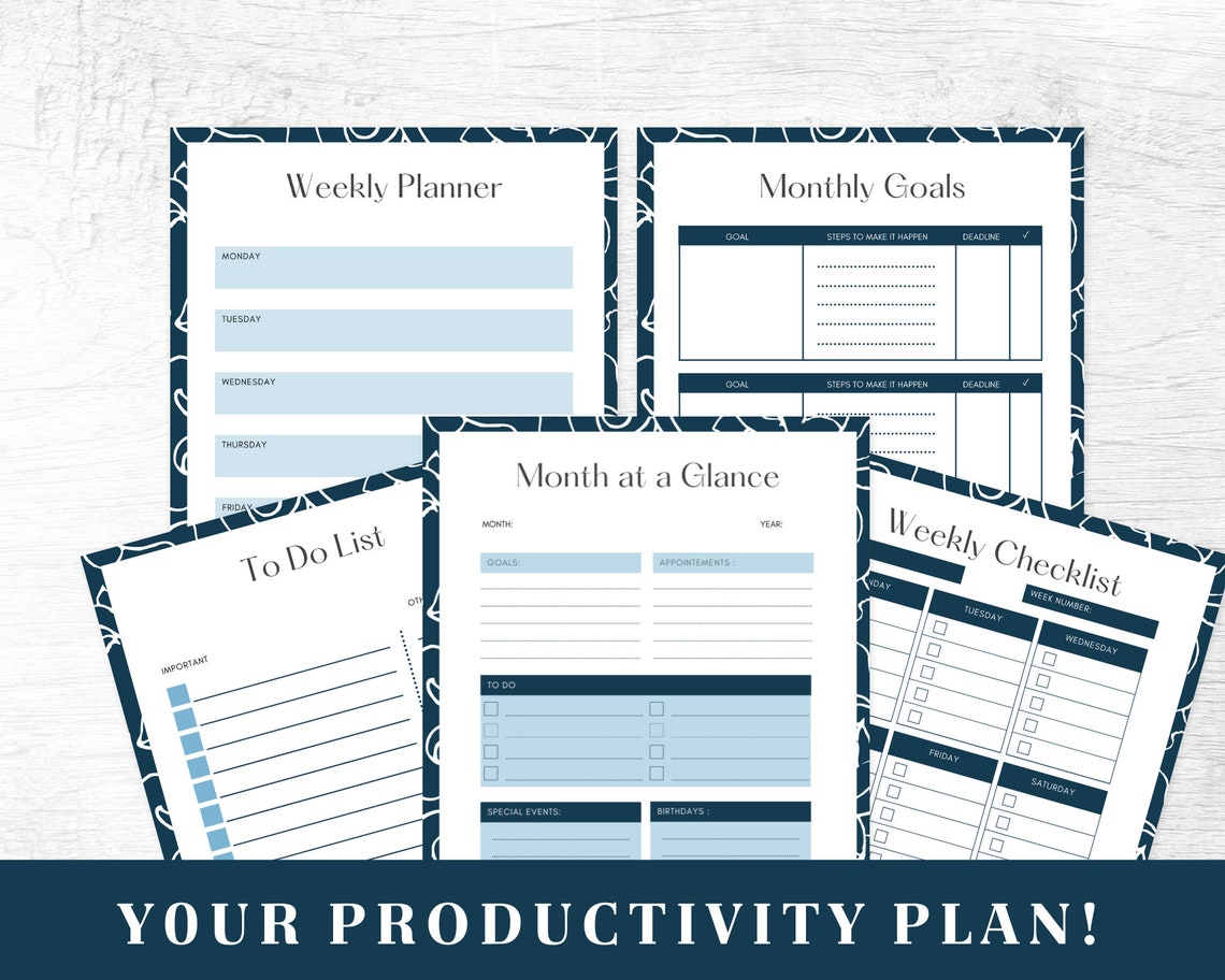 Productivity Planner Printable | Daily Weekly Monthly Tracker | Digital ...