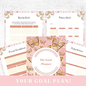 Goals Planner Printable | Pink & Gold Productivity Tracker | Digital ...