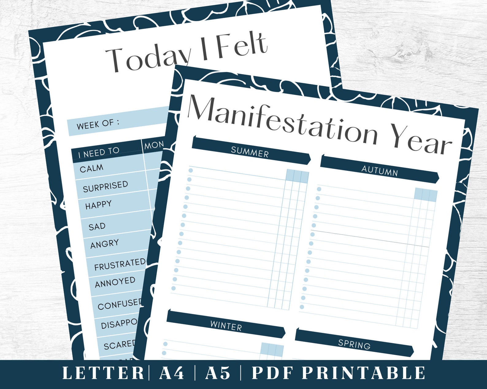 Manifest Journal Printable | Blue/white Gratitude Planner | Digital ...