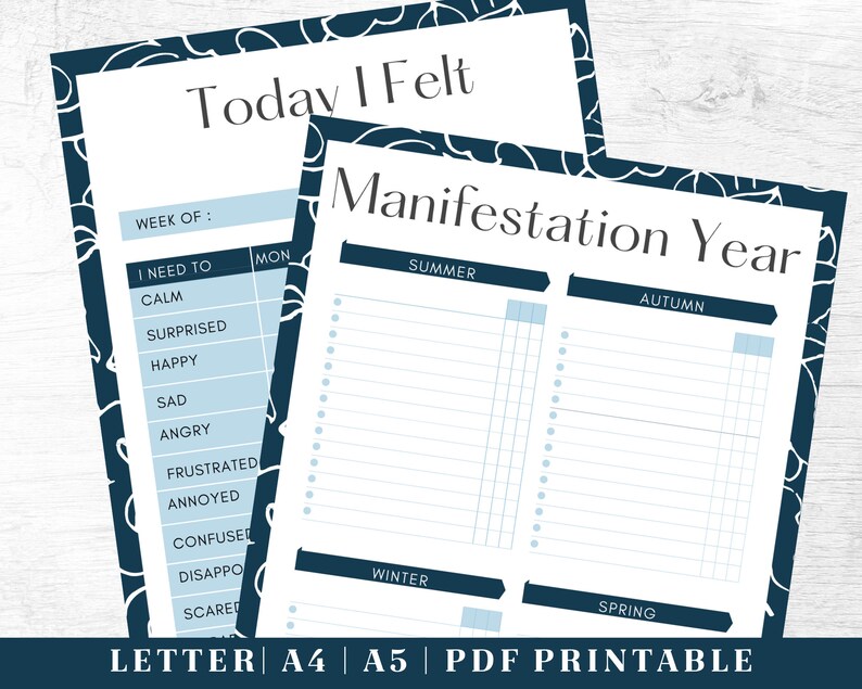 Manifest Journal Printable | Blue/white Gratitude Planner | Digital ...