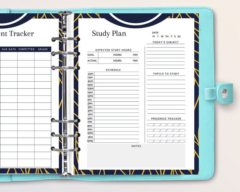 Study Planner Printable Blue & Yellow Assignment Tracker - Etsy