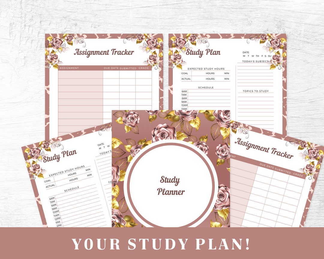 Study Planner Printable | Rose Gold Assignment Tracker | Digital ...