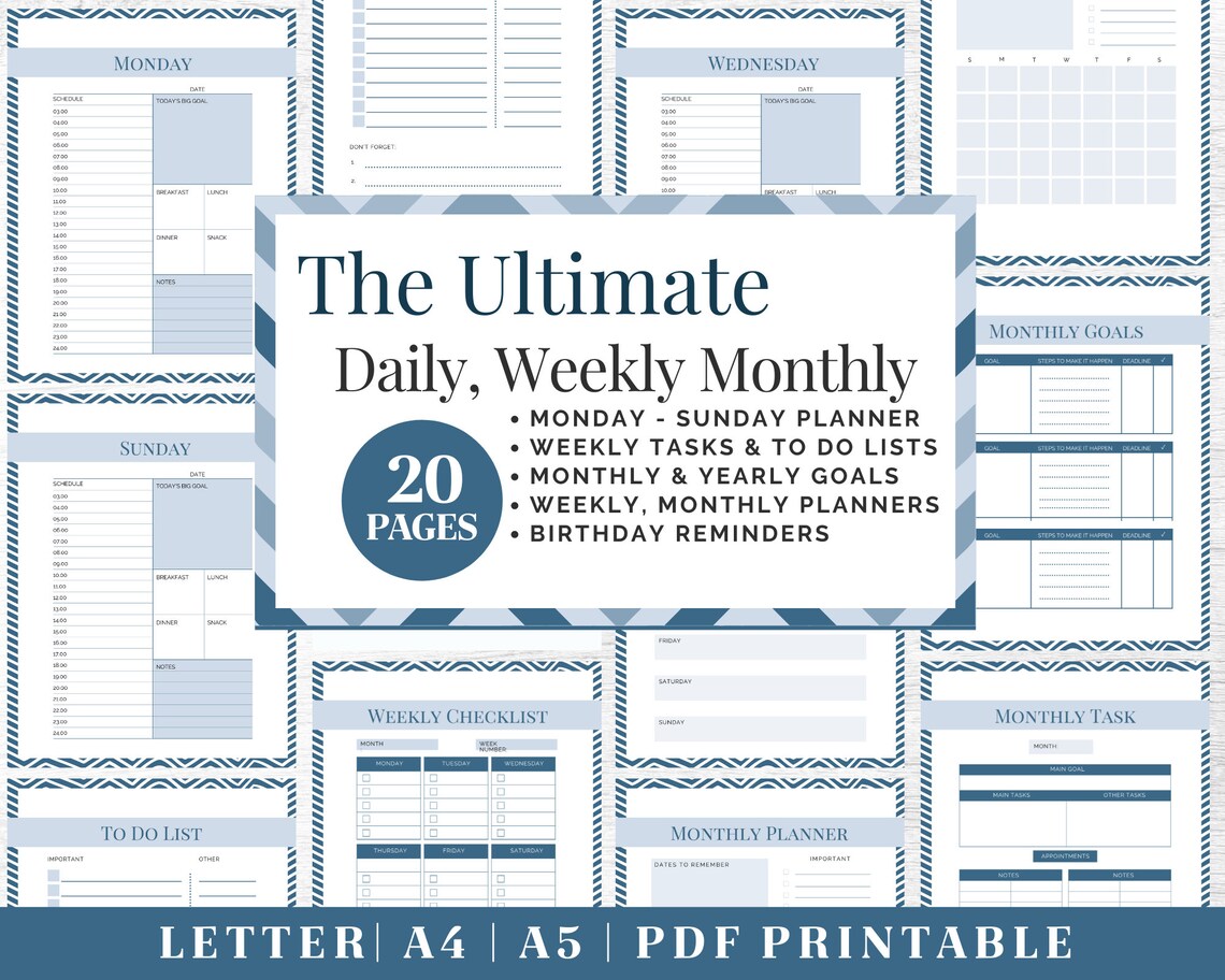 Productivity Planner Printable Daily Weekly Monthly Tracker Digital ...