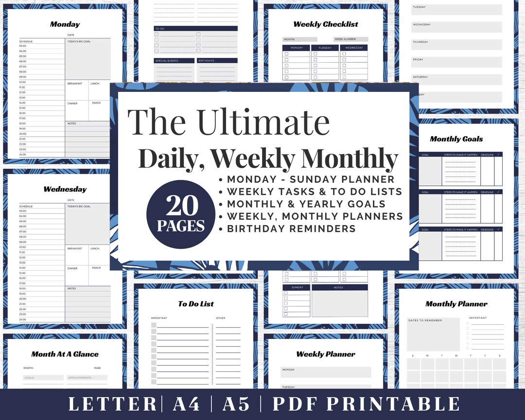 Productivity Planner Printable | Daily Weekly Monthly Tracker | Digital ...
