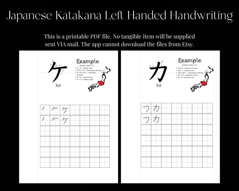 Printable Japanese Calligraphy Left Handed | Japanese Alphabet Tracing ...
