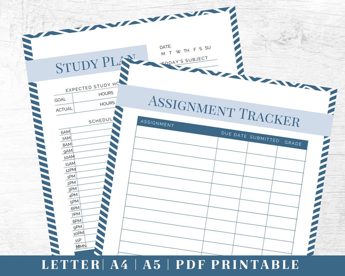 Study Planner Printable Blue Assignment Tracker Digital - Etsy