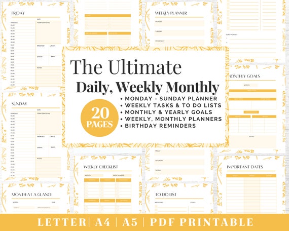 Productivity Planner Printable Daily Organization Planner | Etsy