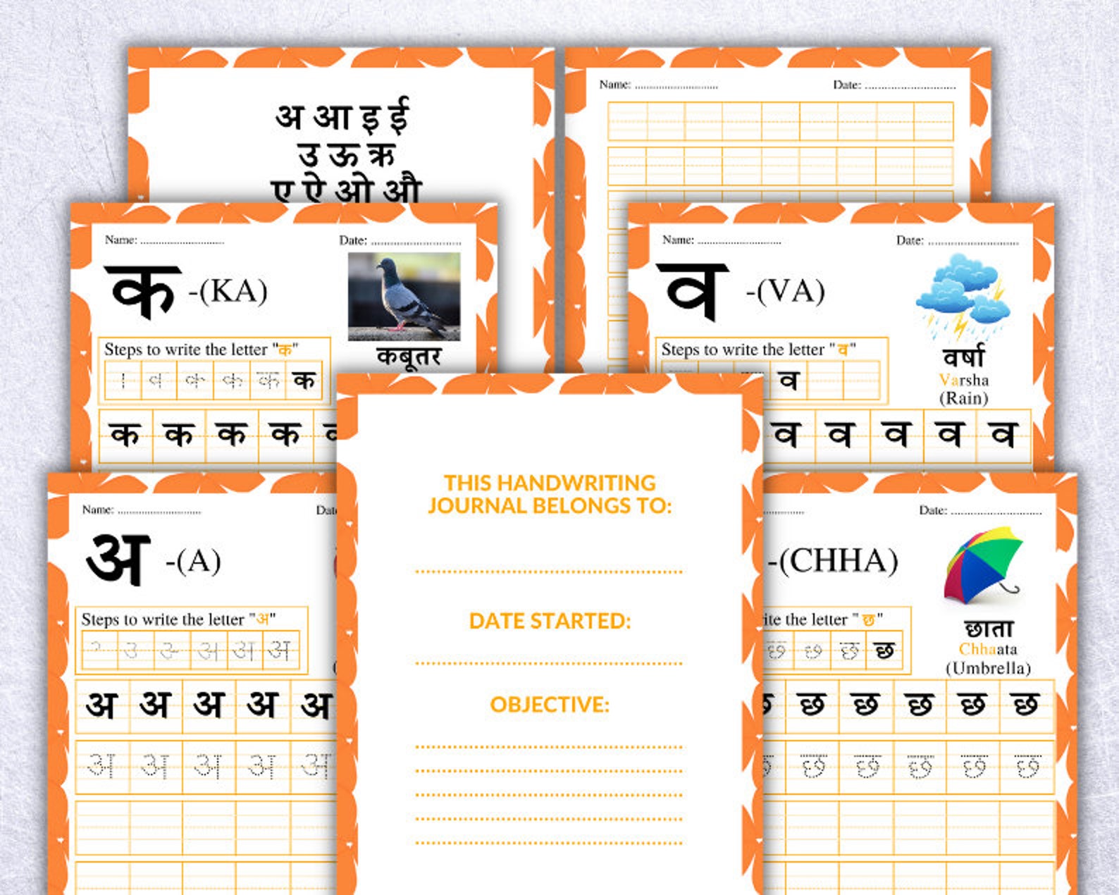 Hindi Alphabet Workbook Printable Hindi Writing Template Hindi ...