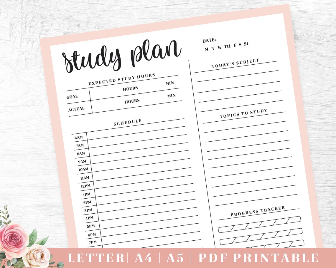 Study Planner Printable Pink Floral Assignment Tracker Digital Download ...