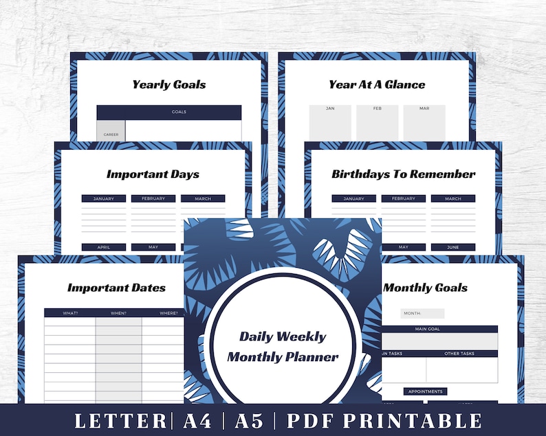 Productivity Planner Printable Daily Weekly Monthly Tracker Digital ...