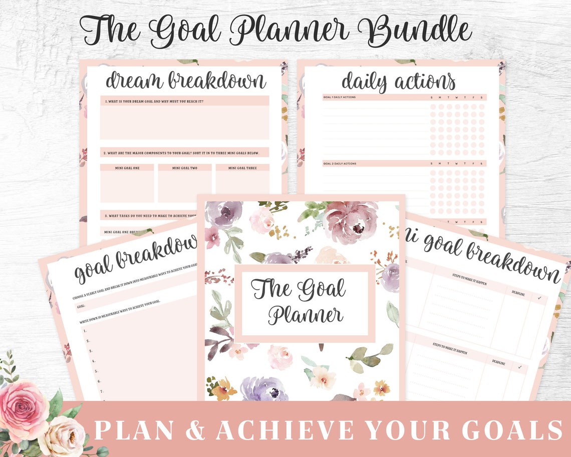 Goals Planner Printable Pink Productivity Tracker Digital - Etsy