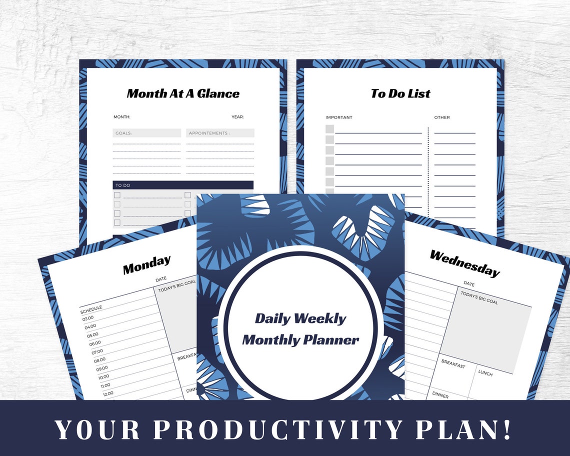 Productivity Planner Printable Daily Weekly Monthly Tracker - Etsy