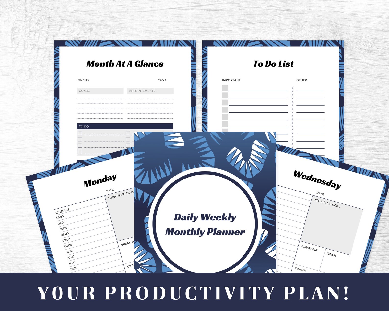 Productivity Planner Printable Daily Weekly Monthly Tracker Digital ...