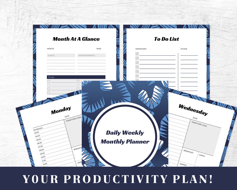 Productivity Planner Printable Daily Weekly Monthly Tracker Digital ...