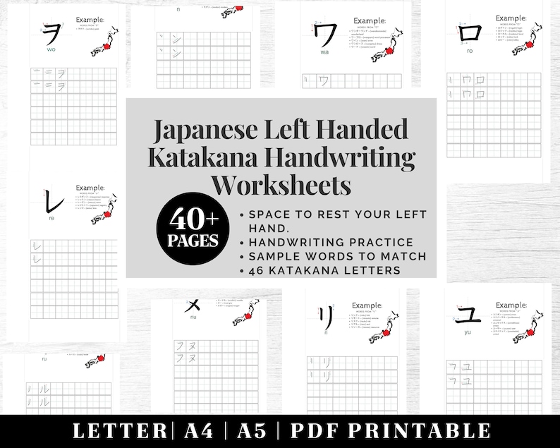 Printable Japanese Calligraphy Left Handed Japanese Alphabet Tracing ...