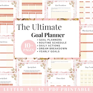 Goals Planner Printable | Pink & Gold Productivity Tracker | Digital ...