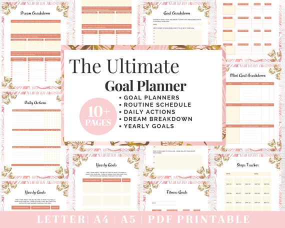 Goals Planner Printable Pink & Gold Productivity Tracker | Etsy