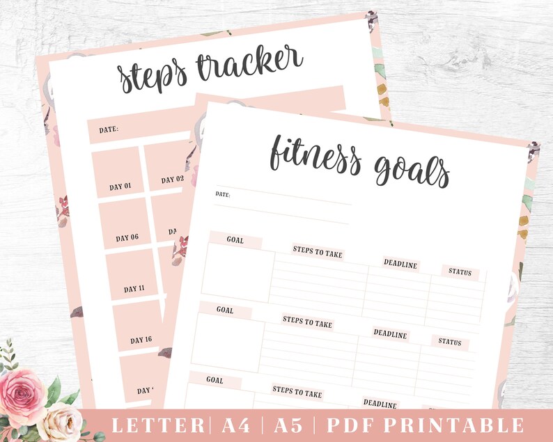 Goals Planner Printable Pink Productivity Tracker Digital Download ...