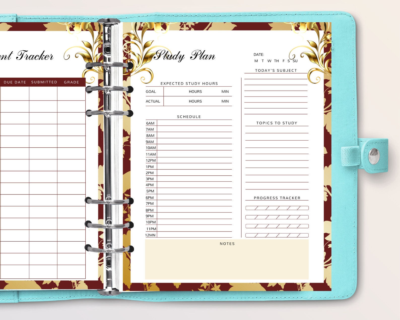 Study Planner Printable Red and Gold Assignment Tracker | Etsy