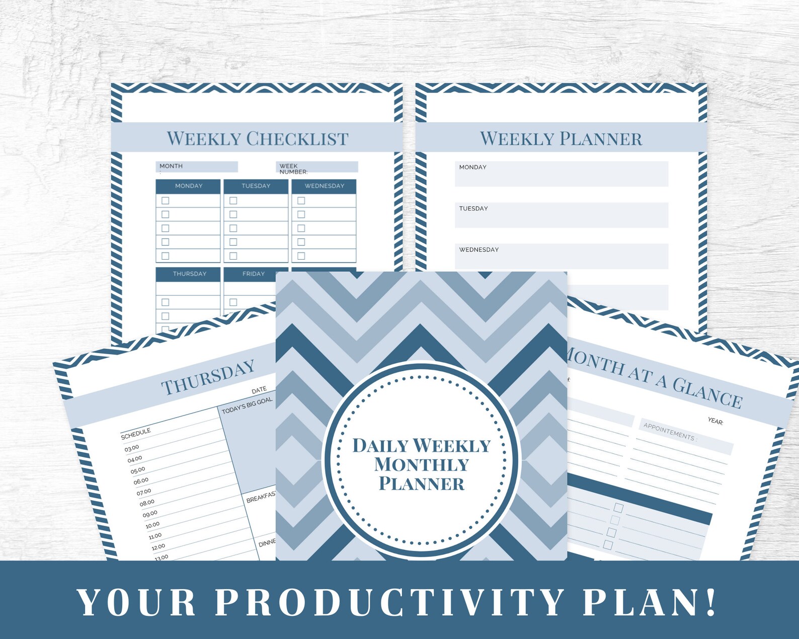 Productivity Planner Printable Daily Weekly Monthly Tracker Digital ...