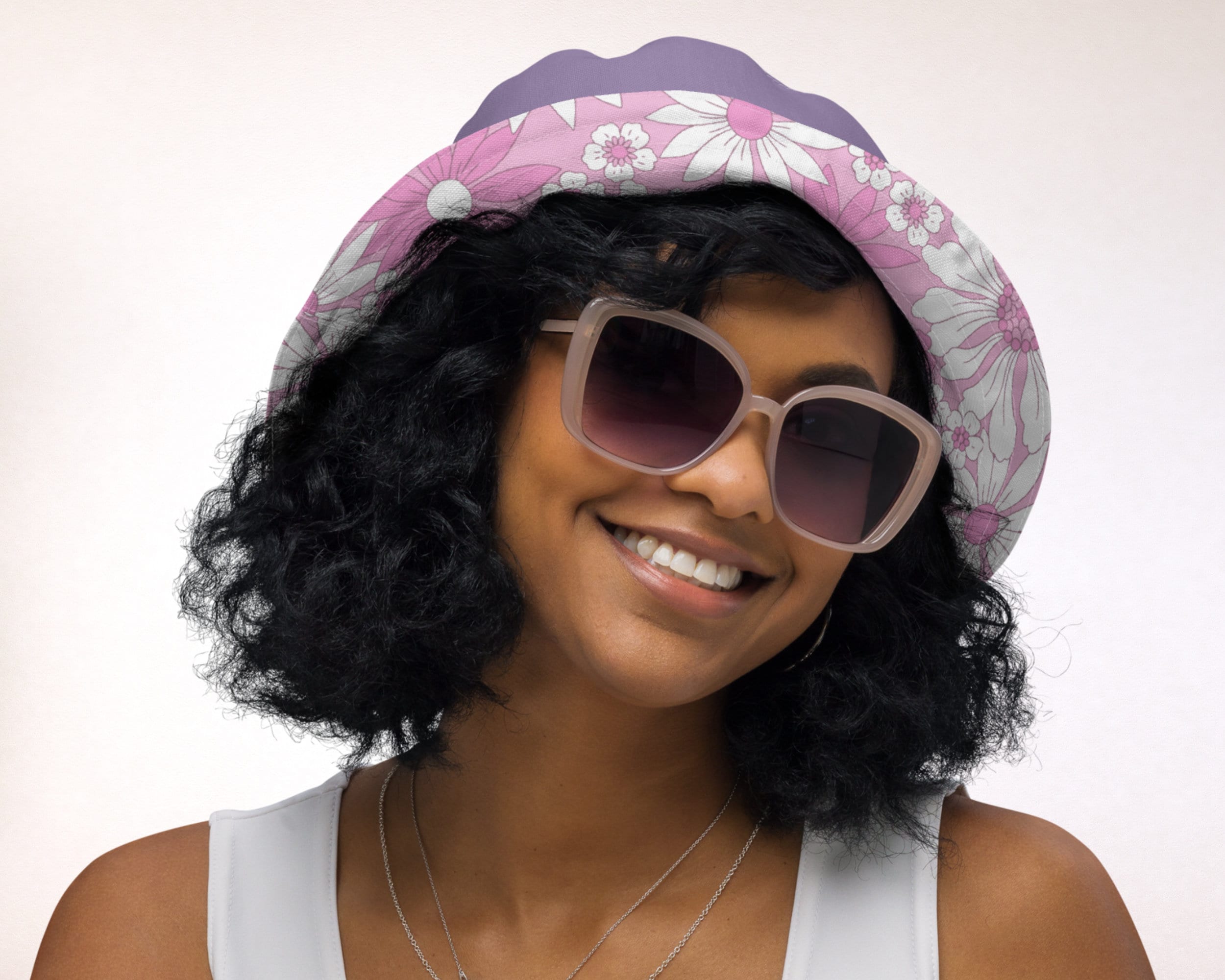 Daisy Flower Bucket Hat, Muted Purple Sun Hat With Pink & White Boho ...