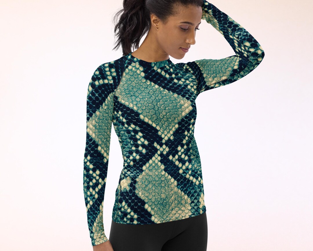 Snakeskin UPF 50+ Rash Guard, Green Snakeskin Print, Soft Breathable ...