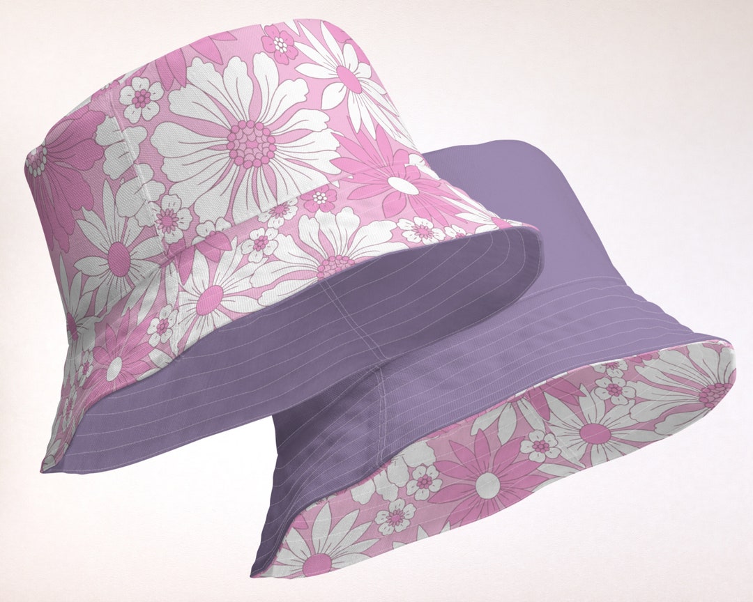 Daisy Flower Bucket Hat, Muted Purple Sun Hat With Pink & White Boho ...
