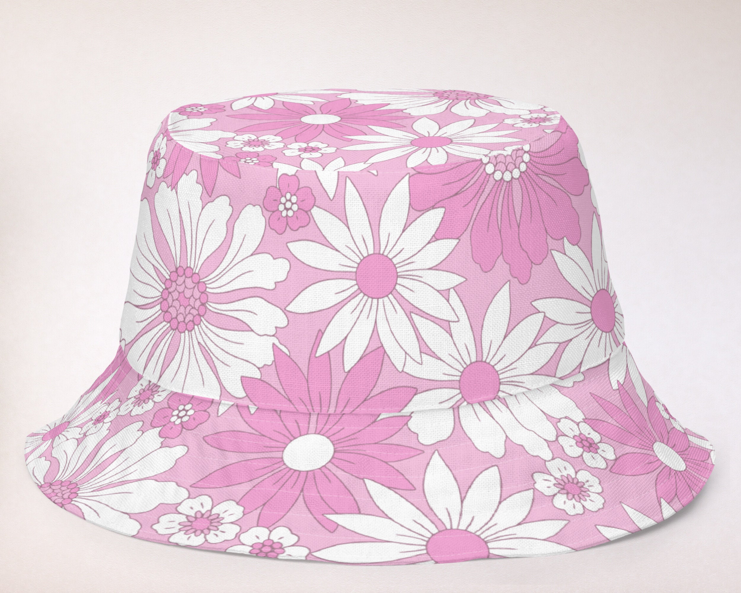 Daisy Flower Bucket Hat, Muted Purple Sun Hat With Pink & White Boho ...