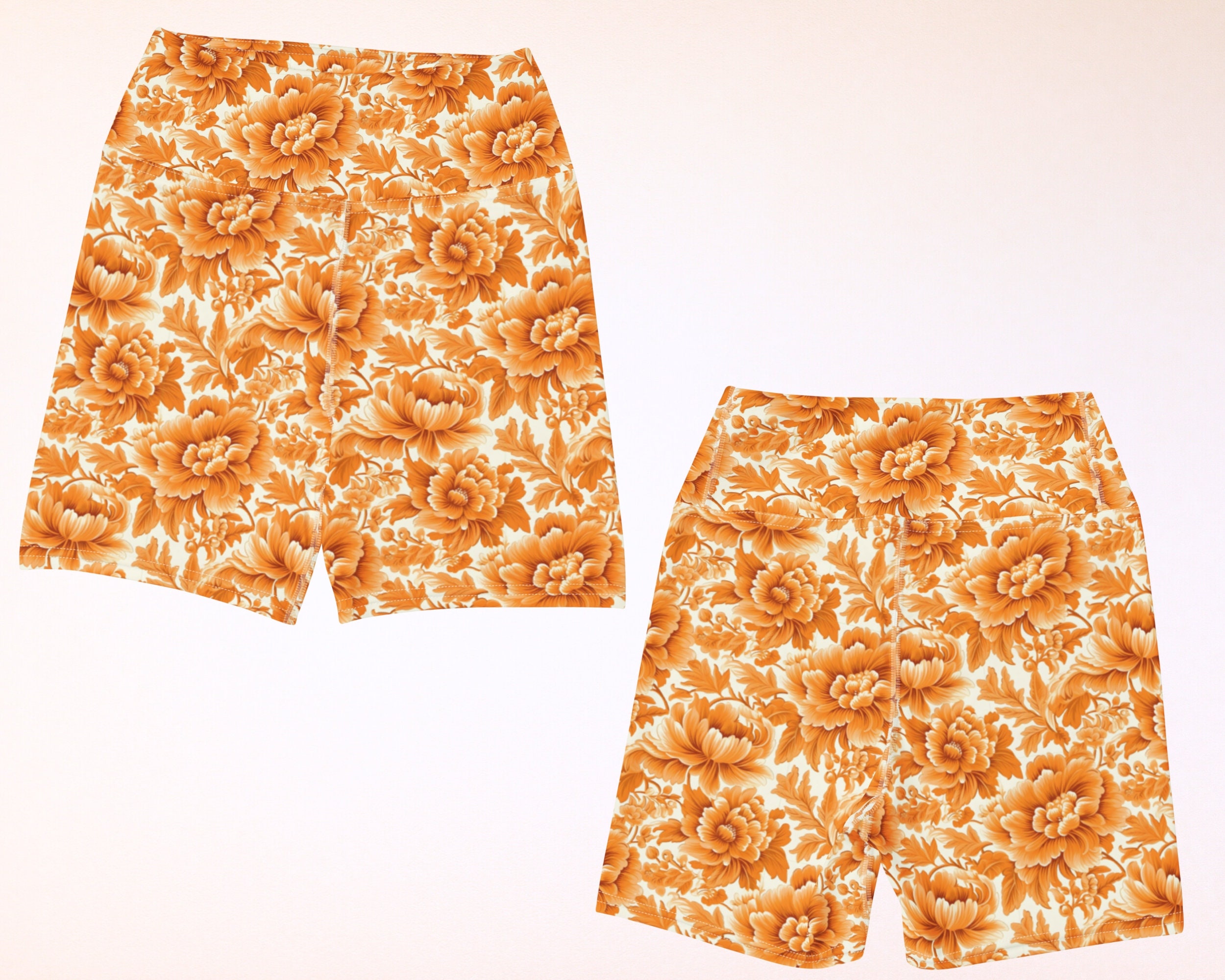 Floral UPF 50+ Swim Shorts, Orange & White Jacobean Flower Print, Soft ...