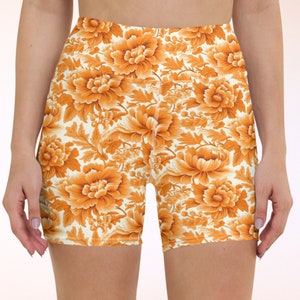 Floral UPF 50+ Swim Shorts, Orange & White Jacobean Flower Print, Soft ...