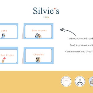 Bluey Birthday Party Food Place Cards Food Tents Free on Canva - Etsy