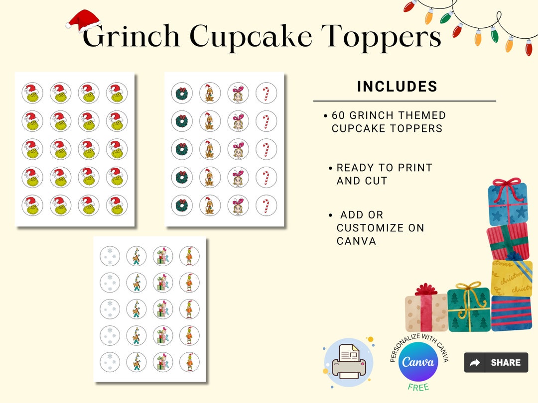 Grinch Christmas Party Grinchmas Party Cupcake Toppers Holiday Party ...