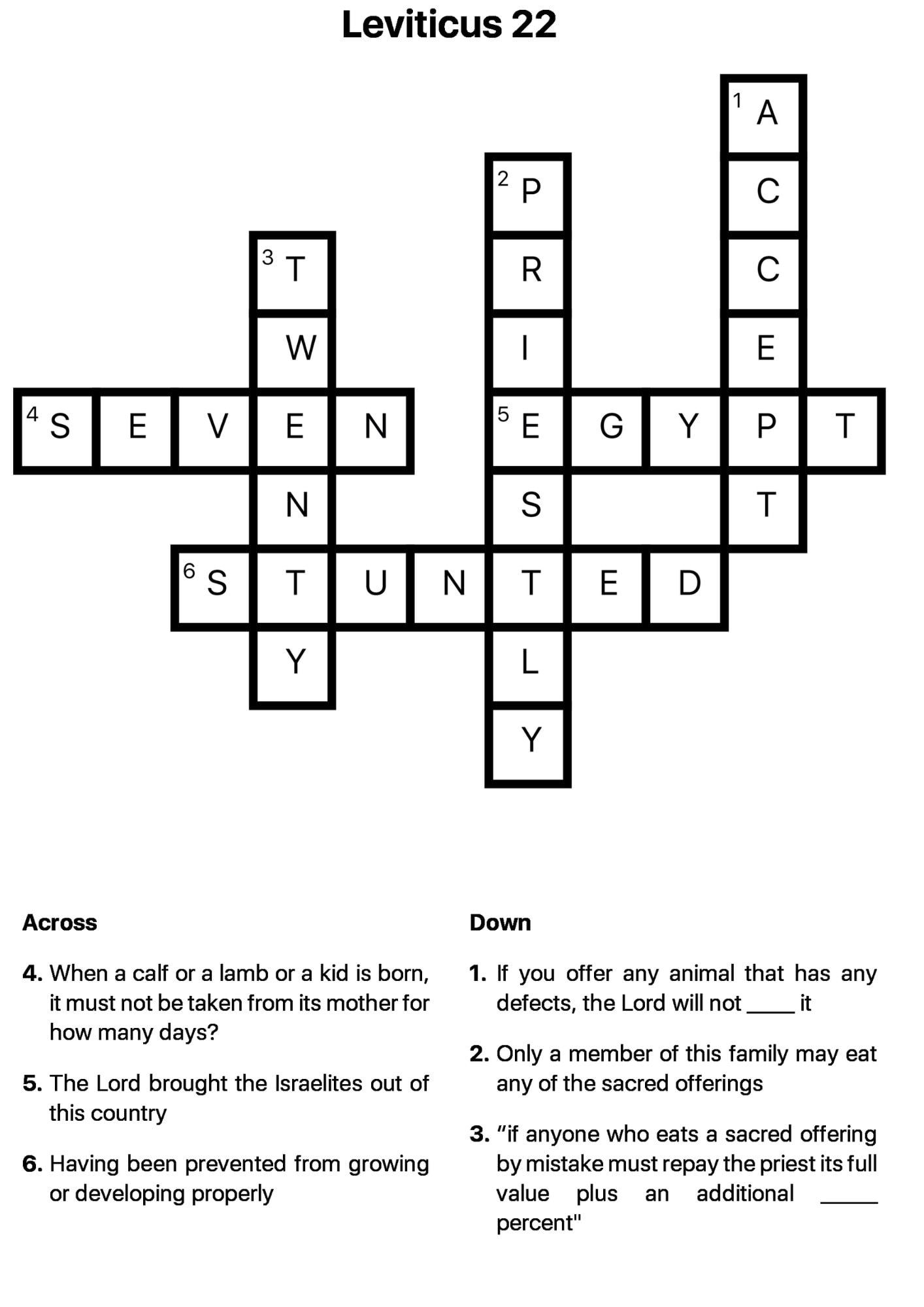 Leviticus Crossword Bible Digital Printable All Chapters - Etsy