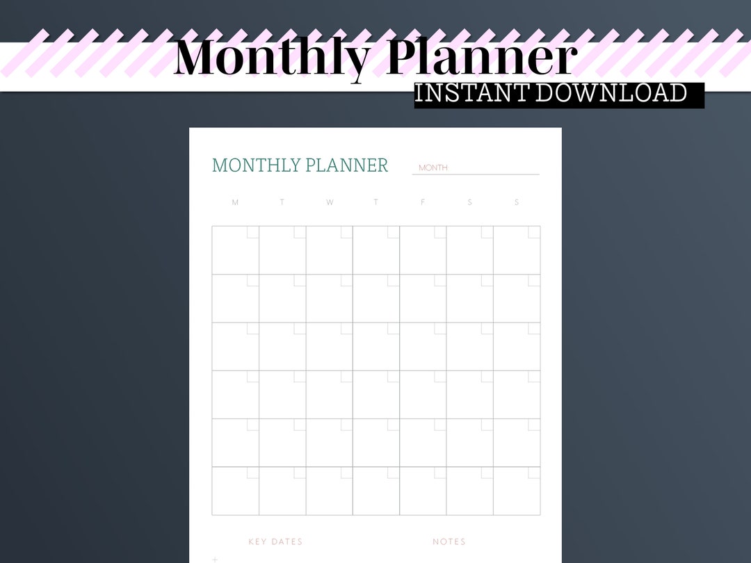 Monthly Planner Blank Key Dates Notes Instant Download Printable PDF - Etsy