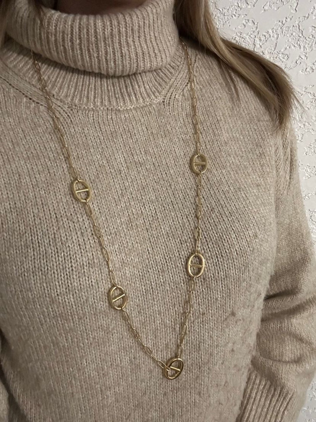 Collier sautoir long maille marine dorée - Etsy France