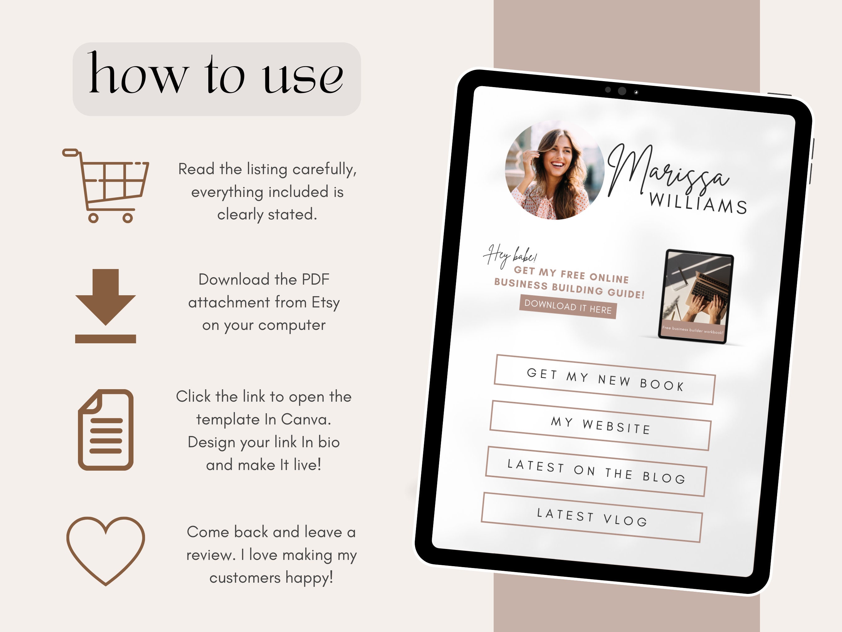 Link in Bio Template Link in Bio Canva Template Perfect for - Etsy