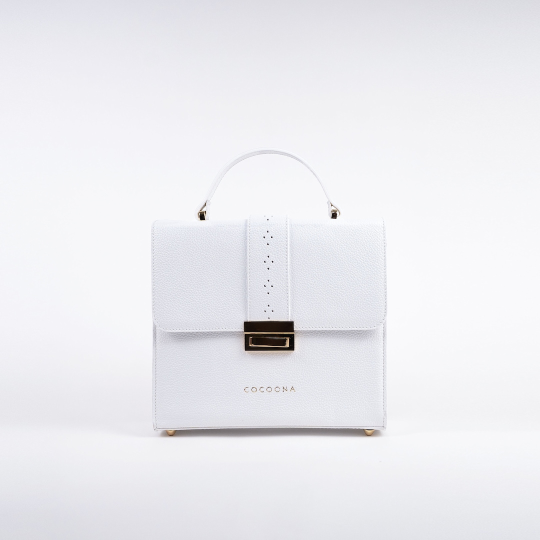 Pebbled White Leather Ceci Bag, Top Handle Bag, Christmas Gift for Her ...