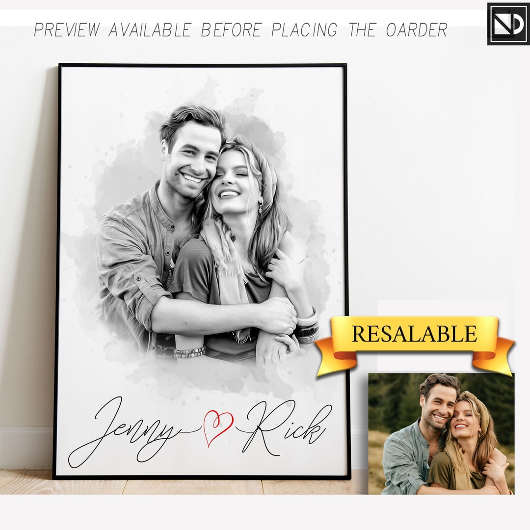 Sketch From Photo, Custom Couple Decor, Pencil Sketch From Photo ...