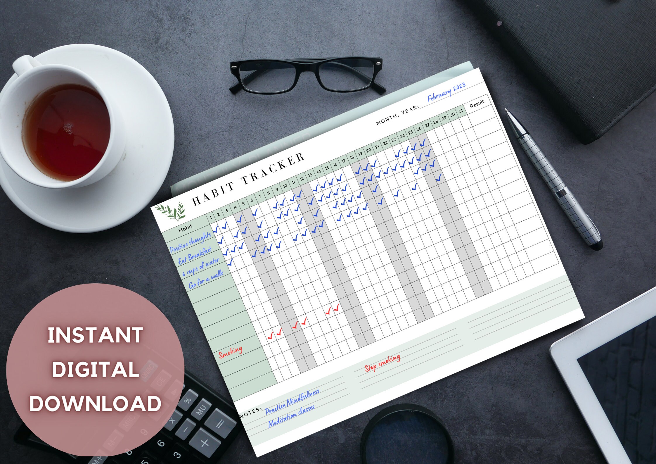Habit Tracker - Monthly Template - Etsy
