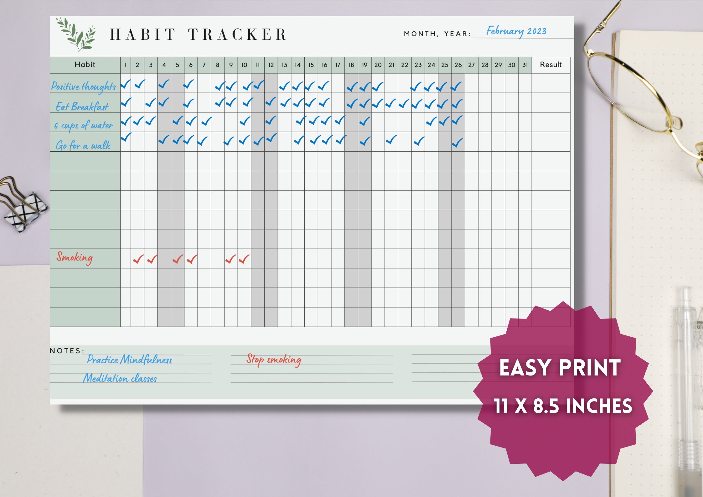 Habit Tracker - Monthly Template - Etsy