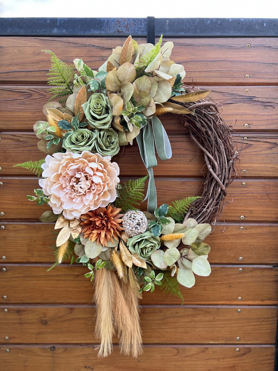 Boho Chic Floral Wreath: Peony, Roses, Dahlia, Eucalyptus. Fall Wreath ...