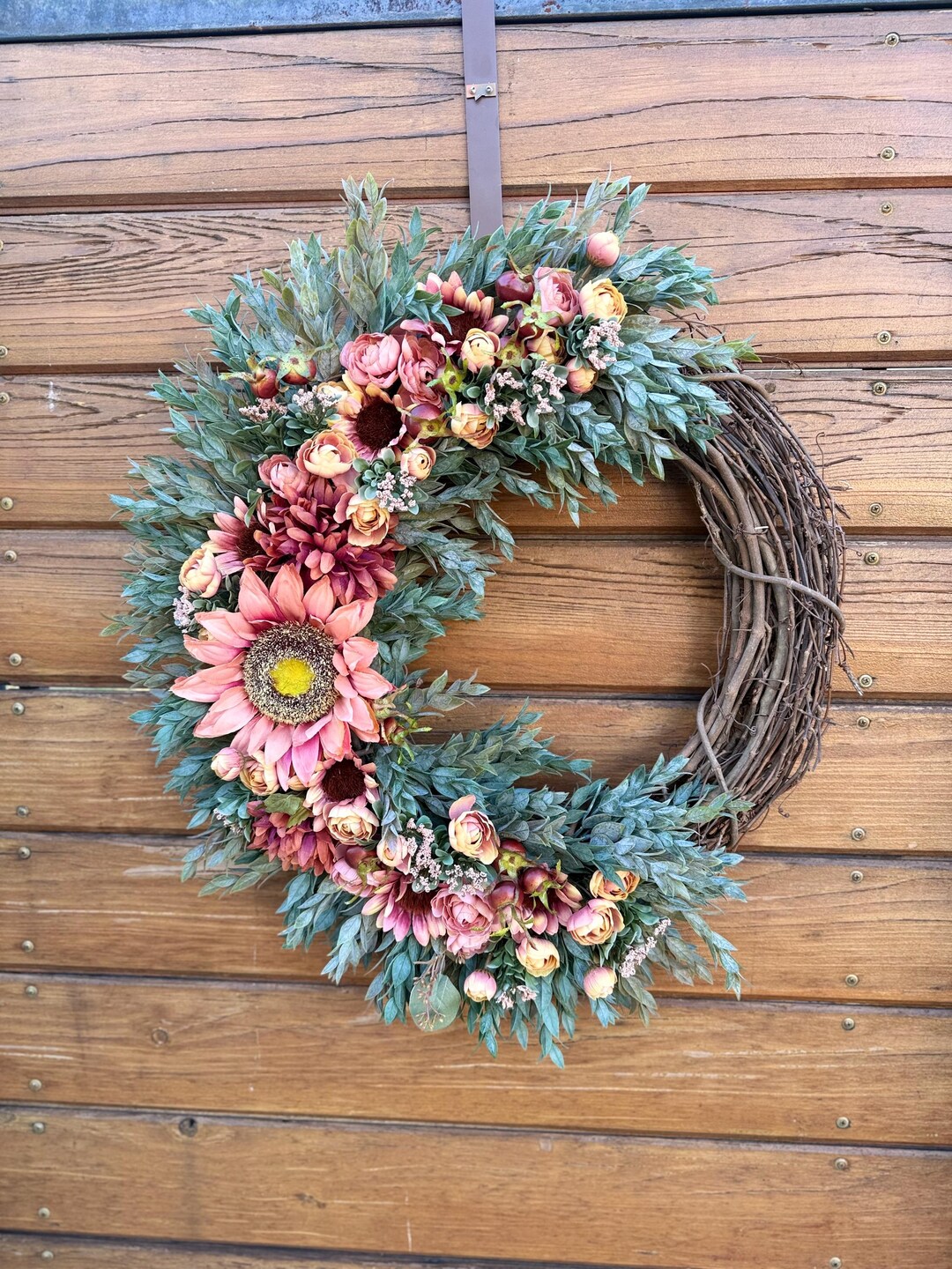 Boho Chic Wreath for Front Door. 2025 Design. Eucalyptus, Mauve and ...