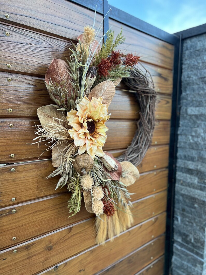 Rustic Boho Chic Wreath. Sunflowers Oats Dried Grass in - Etsy