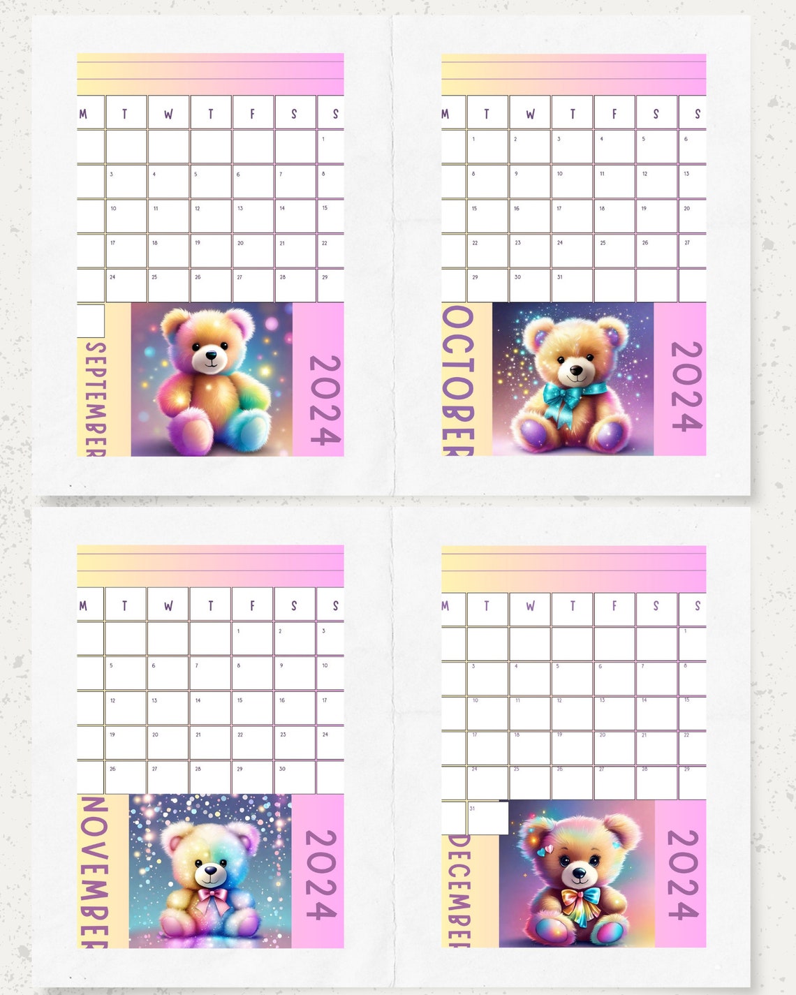 Calendario 2024 imprimible en PDF: diseño caprichoso, mensual acogedor ...