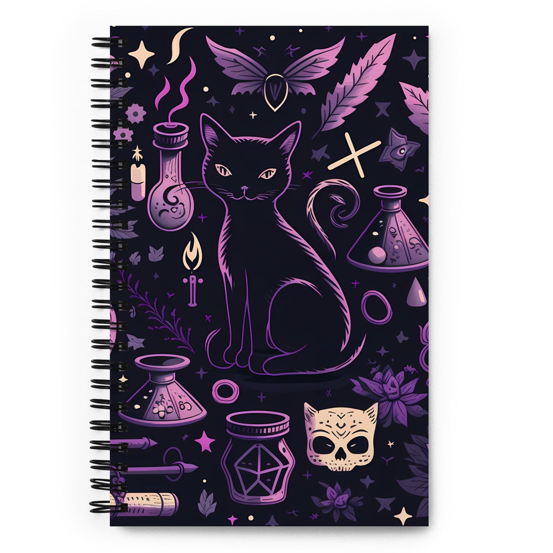 Gothic Witch and Black Cat Watercolor Journal Potions and Occult Spiral ...