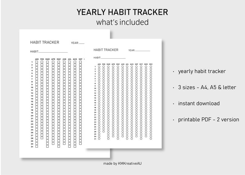 Yearly Habit Tracker Printable Track Habits, Goals, and Progress - Etsy