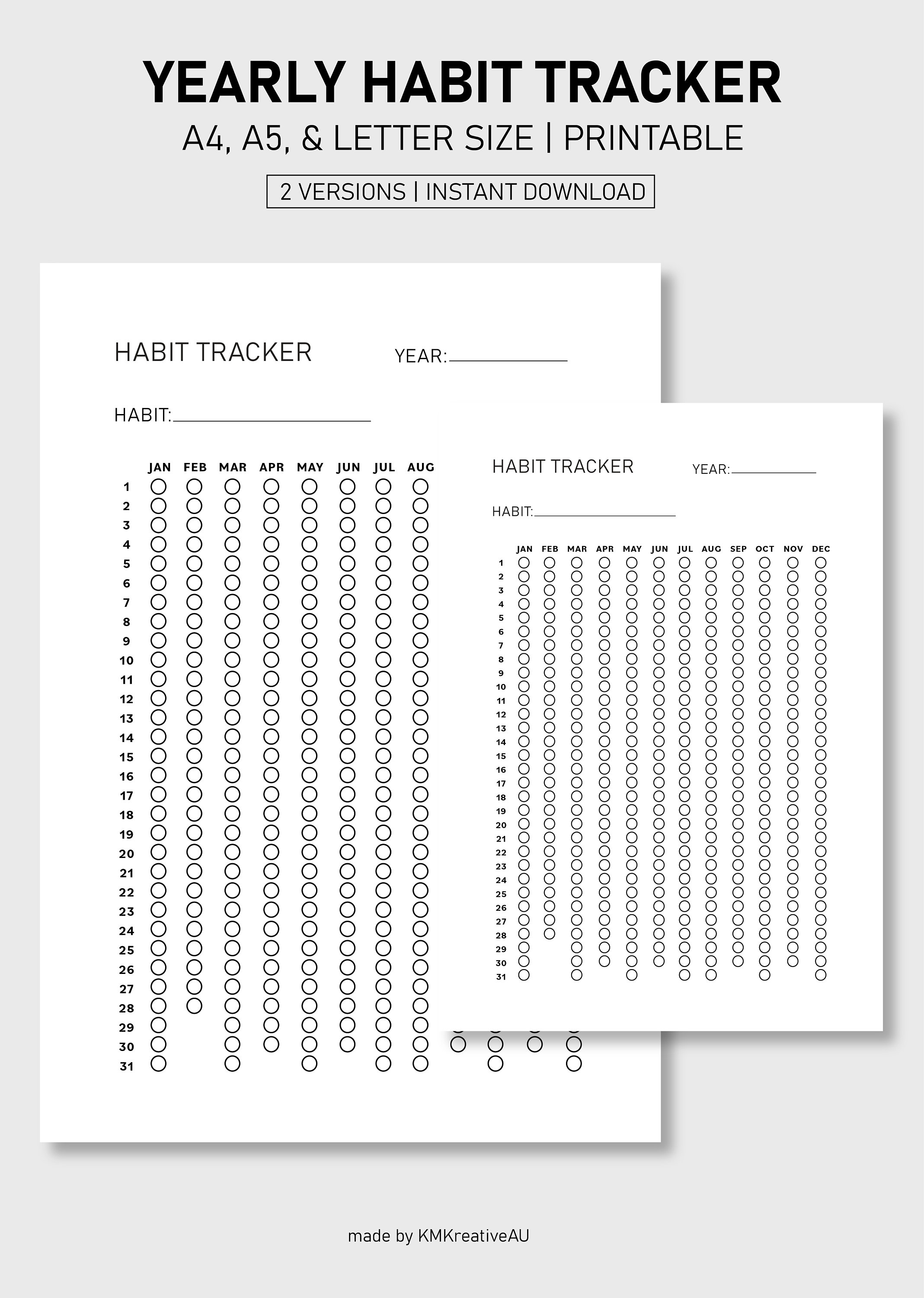Yearly Habit Tracker Printable Track Habits Goals and - Etsy Canada